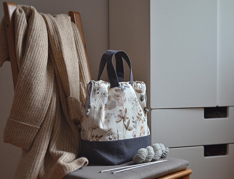 Large tote project bag for knitting or crochet Drawstring bag | Etsy