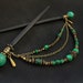 Set of 2 Japanese Wooden Hair Sticks With Malachite, Removable Chain - Etsy