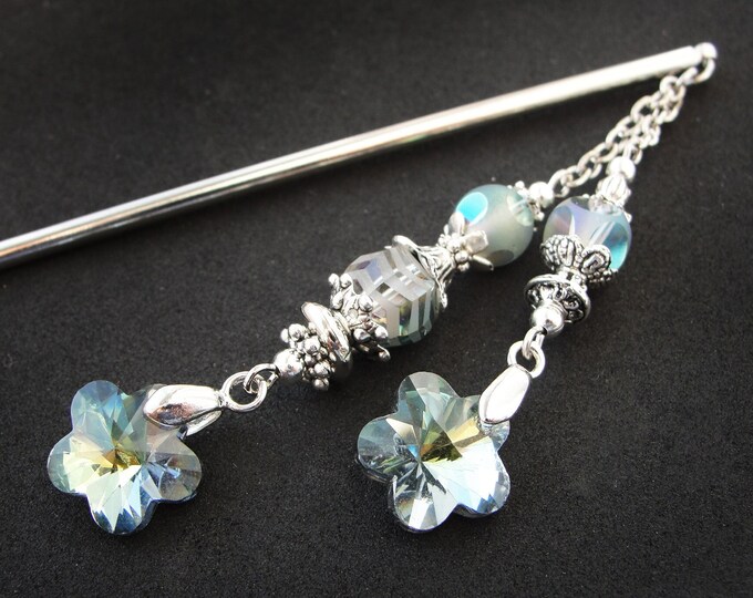 Kanzashi With Swarovski Bead and Freshwater Pearl, Set of 2 Japanese ...