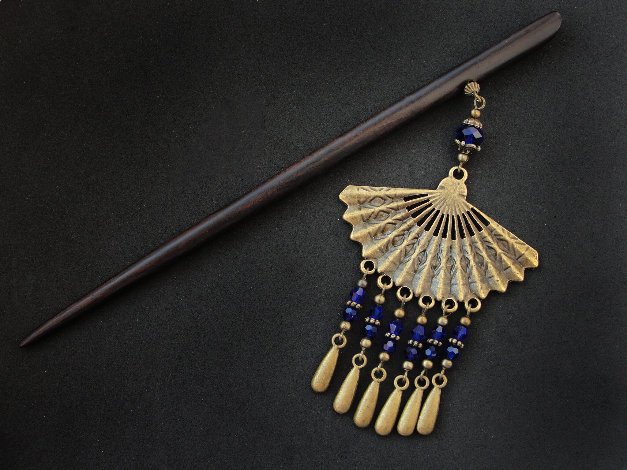 Japanese Fan Hair Stick Wooden Bun Chopstick Bronze Metal - Etsy