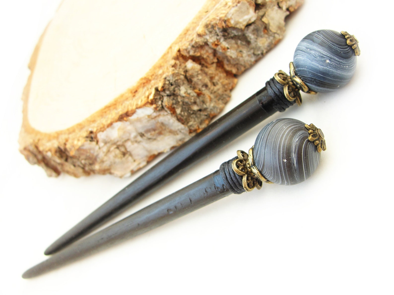 Black Wood Hair Sticks With Beads: Japanese Kanzashi Hairpins - Etsy