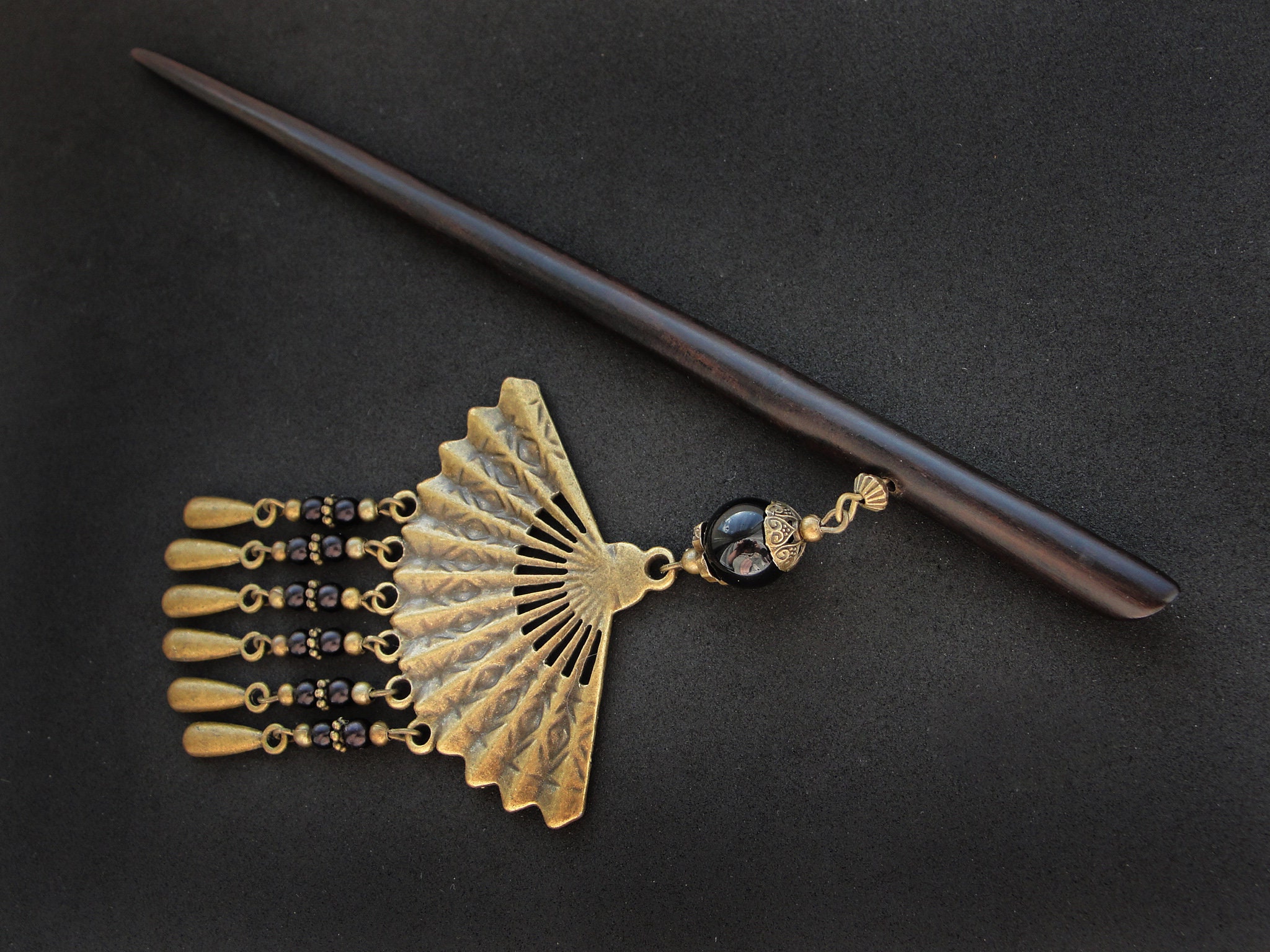 Folding Fan Hair Stick, Japanese Black Wooden Chopstick for Thick Hair ...