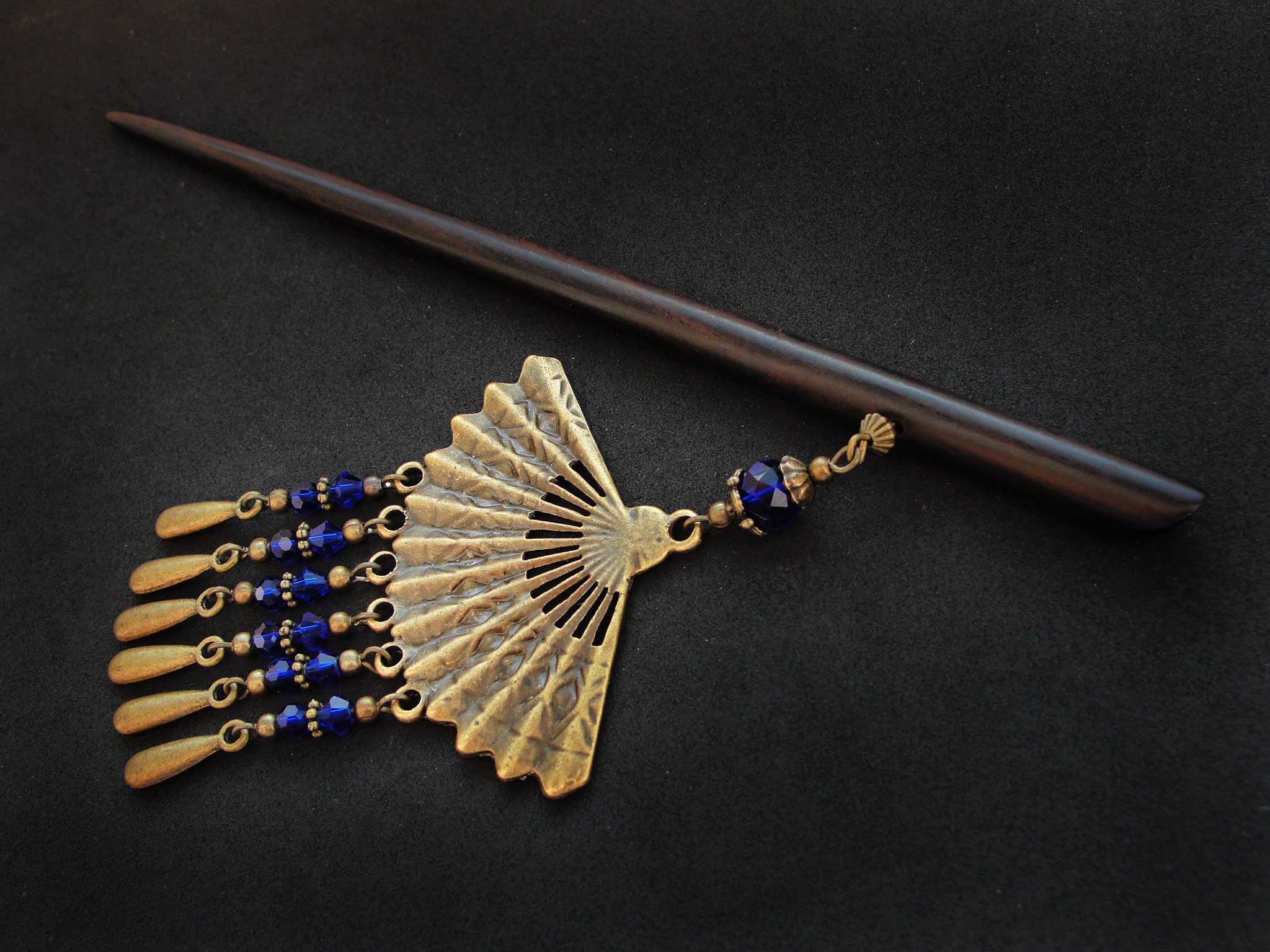 Japanese Fan Hair Stick Wooden Bun Chopstick Bronze Metal - Etsy