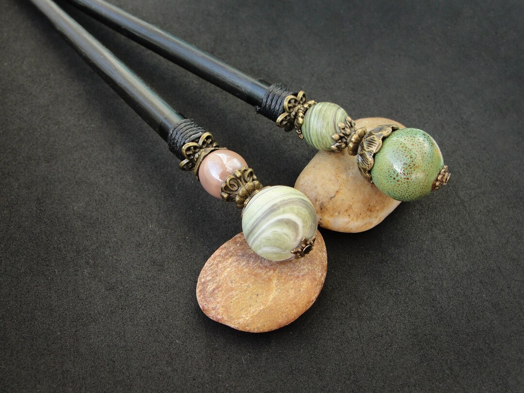 Set of 2 Hair Sticks, Pale Green and Brown, Custom Length - Etsy
