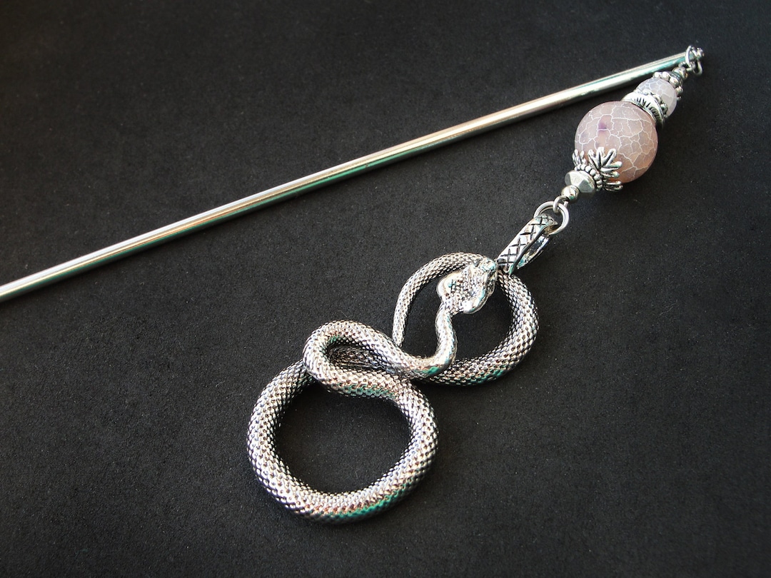 Giant Snake Hairpin, Serpent Hair Stick, Agate Stone Beads - Etsy