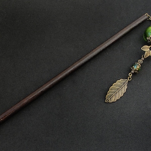 Leaf Hair Stick, Green Glass Beads, Metal or Wooden Pin - Etsy