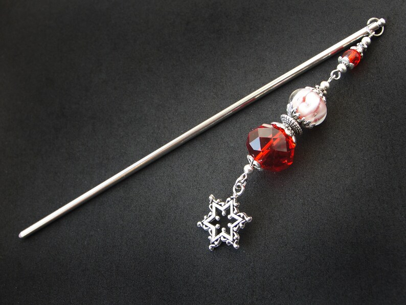 Red Crystal Hair Stick: Silver Kanzashi Hairpin With Star Charm - Etsy