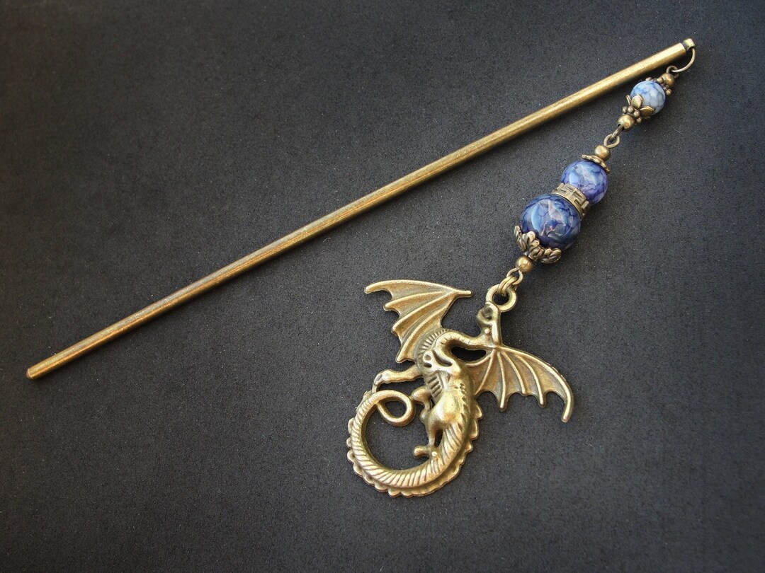 Wyvern Hair Stick, Dragon Updo Ornament, Purple Vein Agate, Fantasy Bun ...