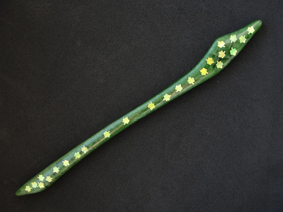 Epoxy Resin Hairpin, Handmade Chopstick, Fern Green Maple Leaf, 7 Long ...
