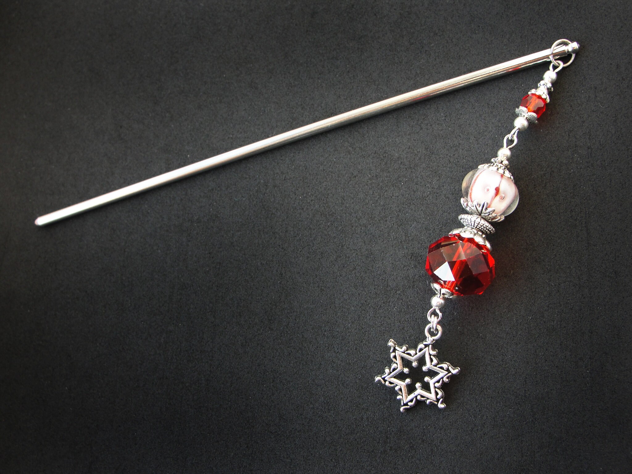 Red Crystal Hair Stick: Silver Kanzashi Hairpin With Star Charm - Etsy