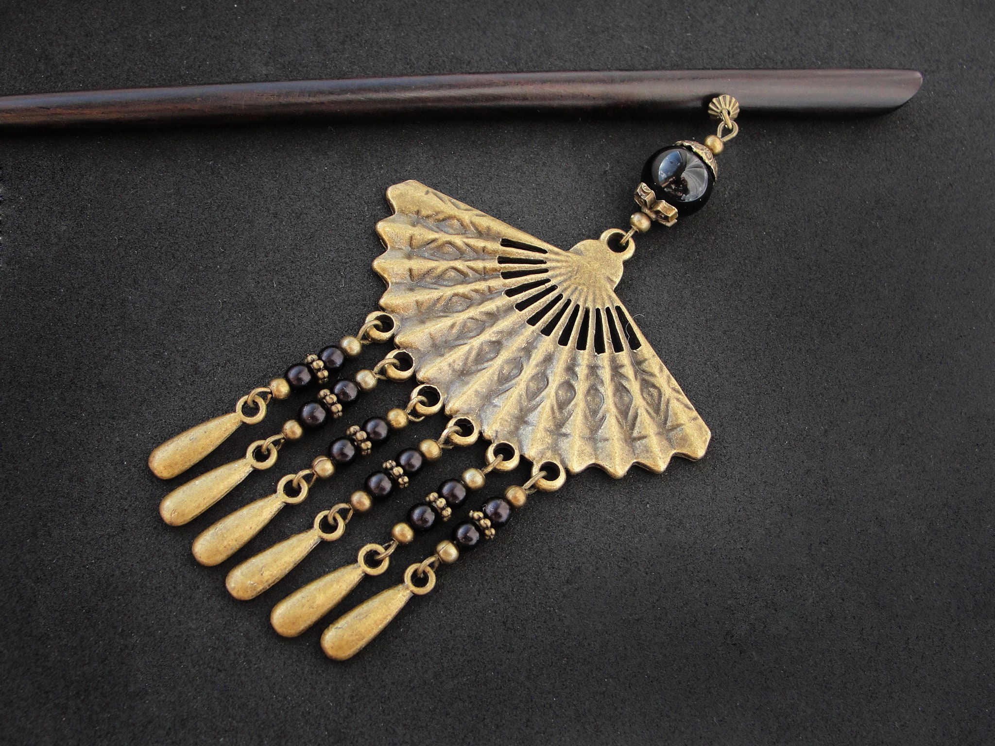 Folding Fan Hair Stick, Japanese Black Wooden Chopstick for Thick Hair ...