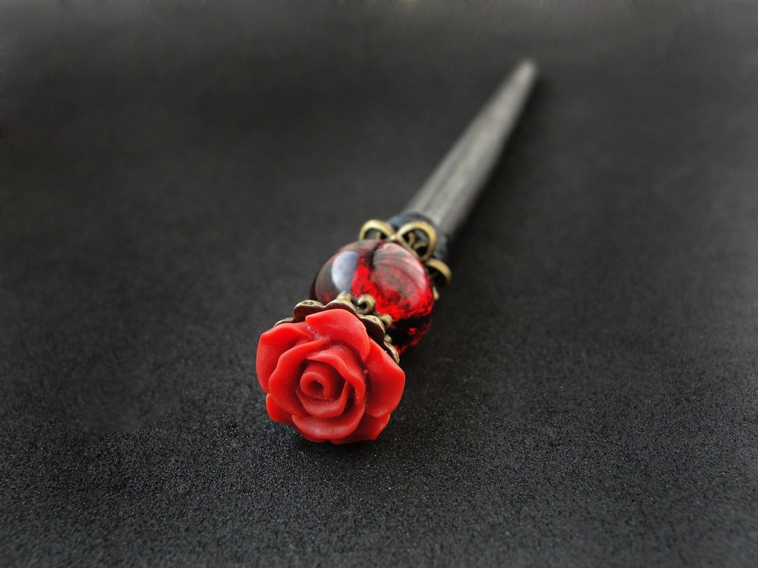 Red Rose Hair Stick, Chignon Decoration, Black Updo Chopstick - Etsy