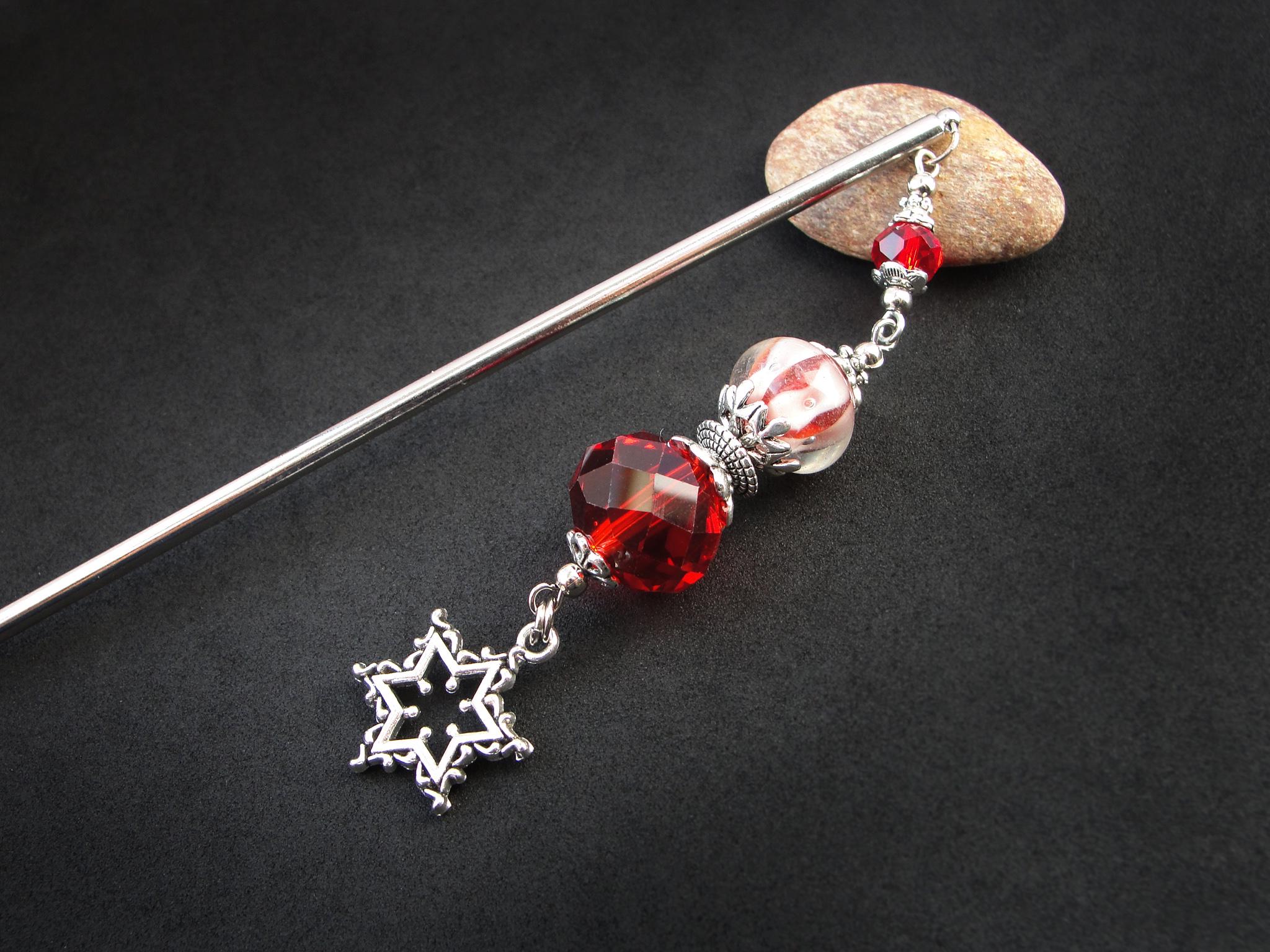 Red Crystal Hair Stick: Silver Kanzashi Hairpin With Star Charm - Etsy