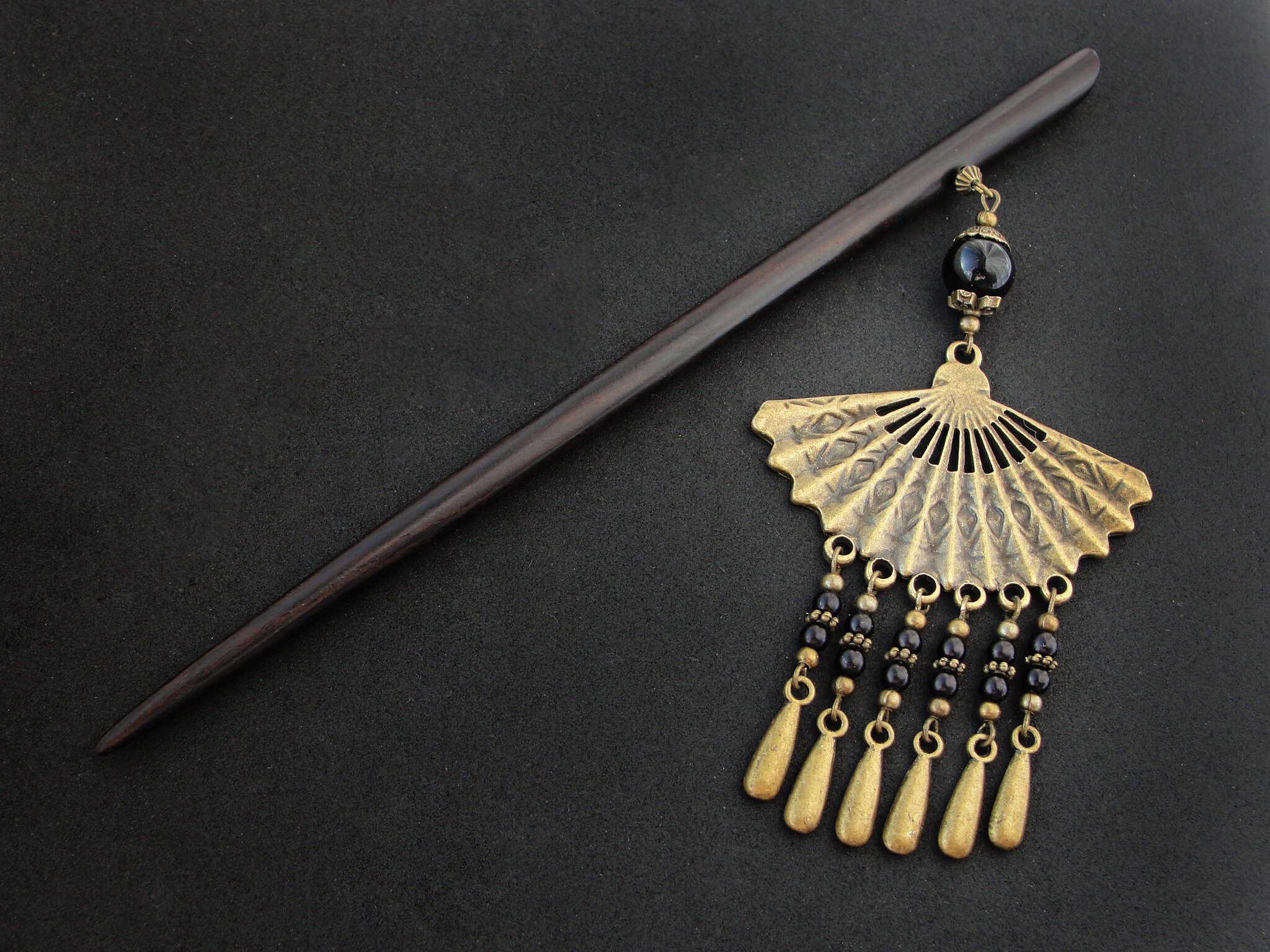 Folding Fan Hair Stick, Japanese Black Wooden Chopstick for Thick Hair ...