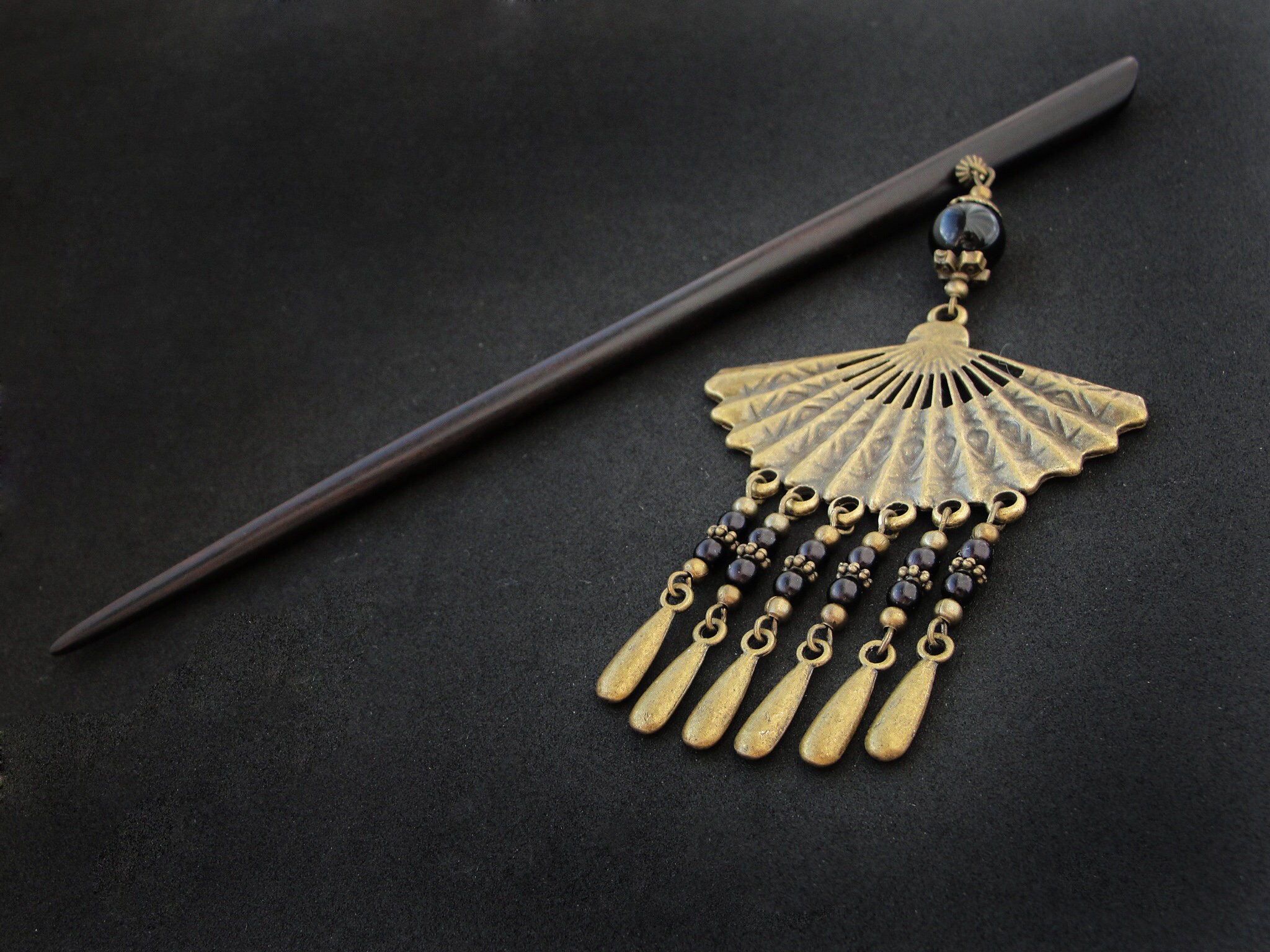 Folding Fan Hair Stick, Japanese Black Wooden Chopstick for Thick Hair ...