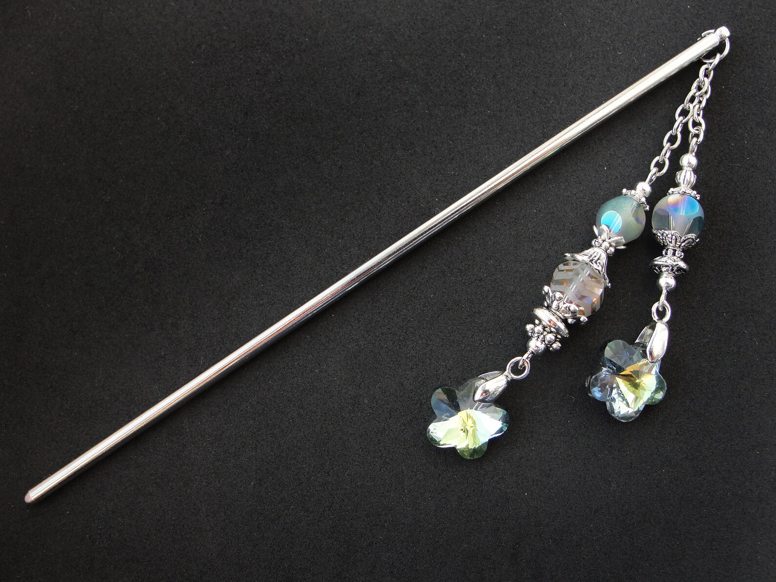 Crystal flowers hair stick kanzashi hair bun pin decoration | Etsy