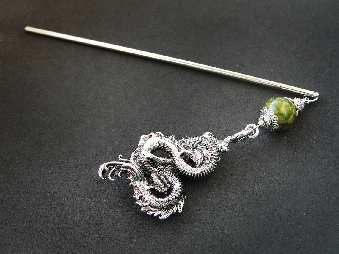 Chinese Dragon Hair Stick Asian Mythology Beast Vein Agate - Etsy
