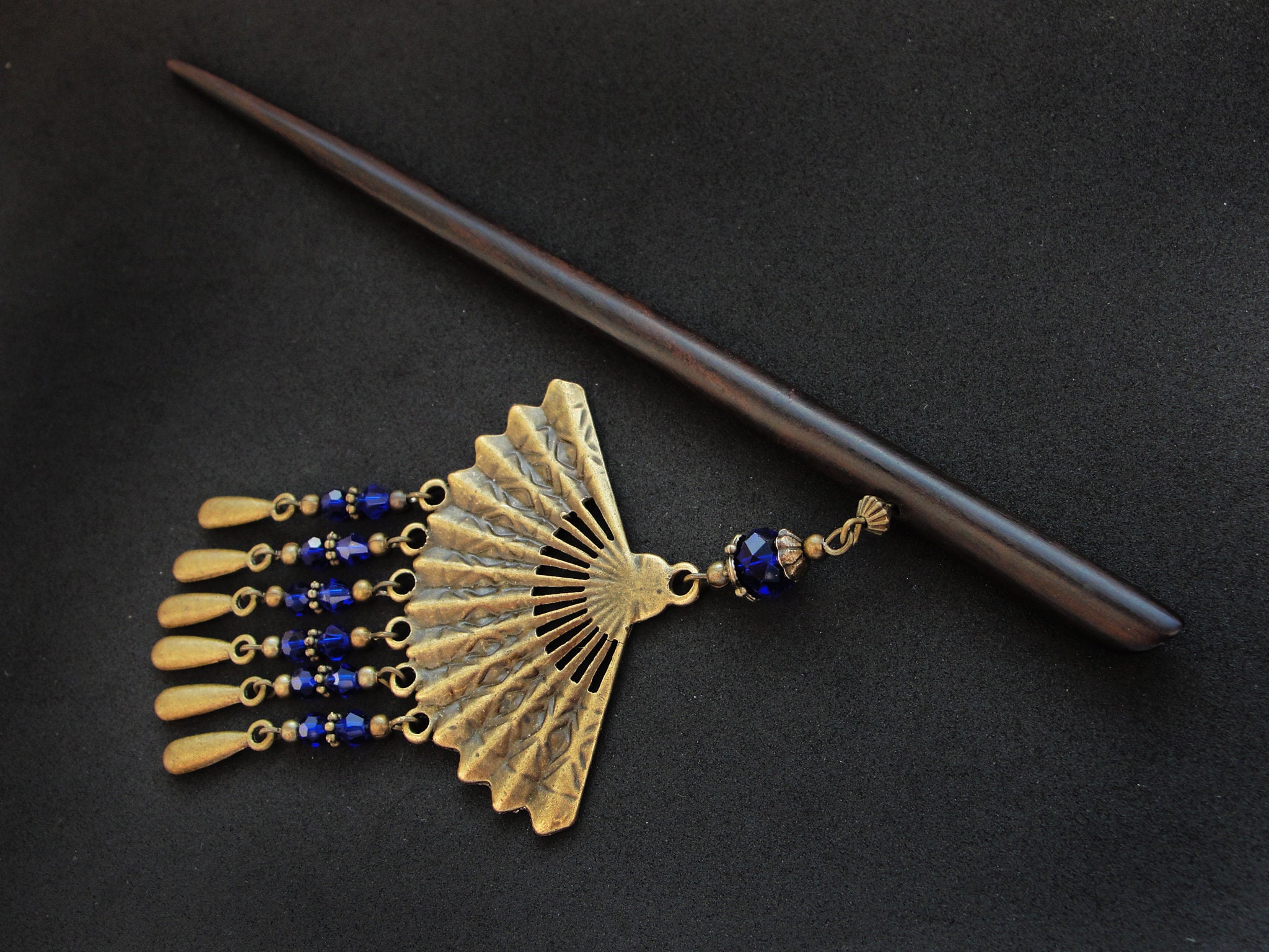 Japanese Fan Hair Stick Wooden Bun Chopstick Bronze Metal - Etsy