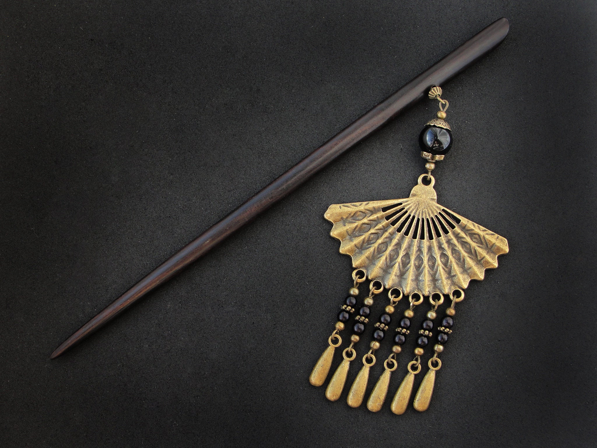 Folding Fan Hair Stick, Japanese Black Wooden Chopstick for Thick Hair ...