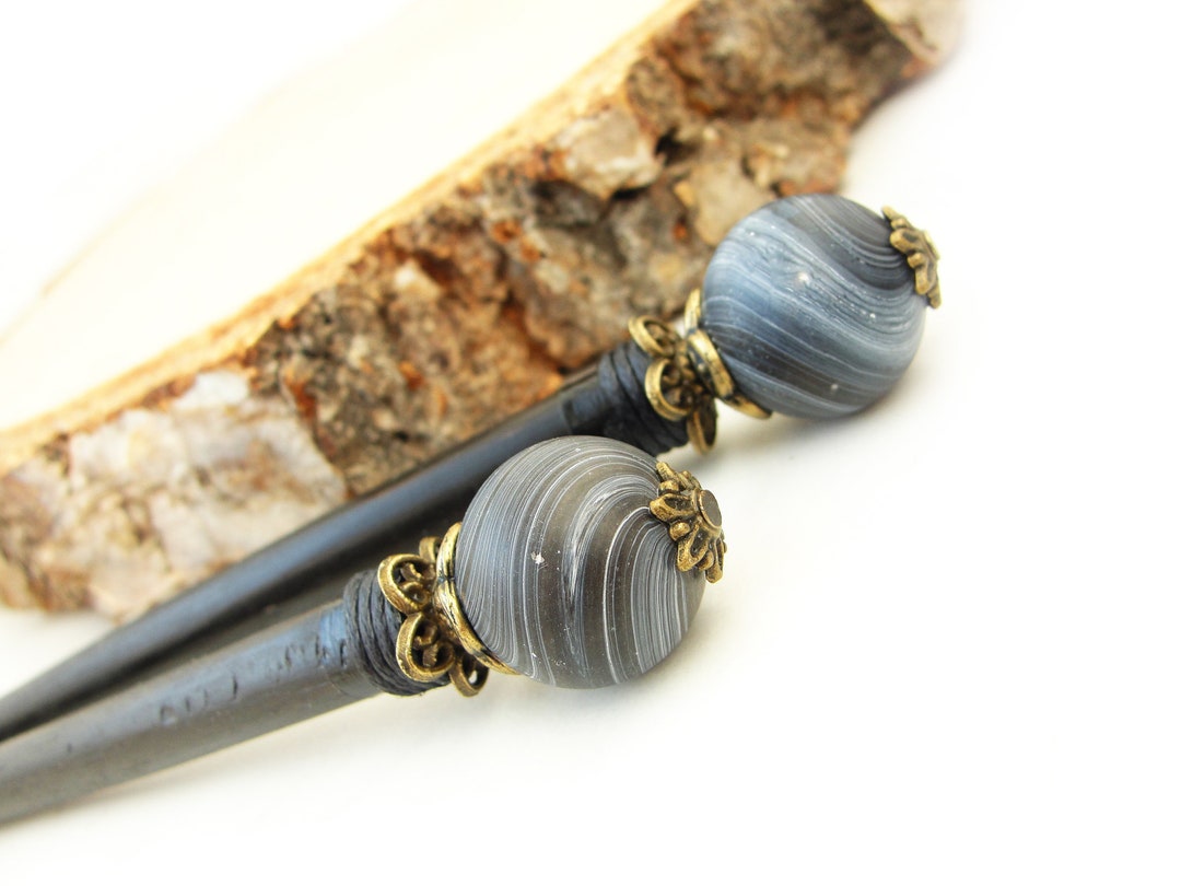 Black Wood Hair Sticks With Beads: Japanese Kanzashi Hairpins - Etsy