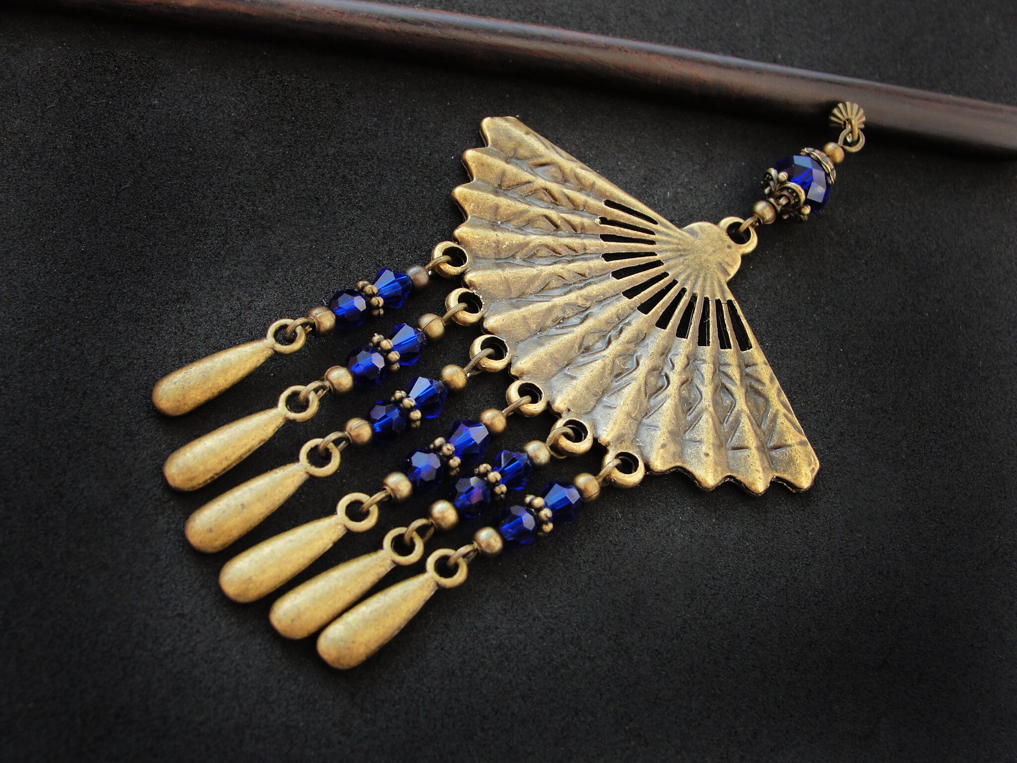 Japanese Fan Hair Stick Wooden Bun Chopstick Bronze Metal - Etsy