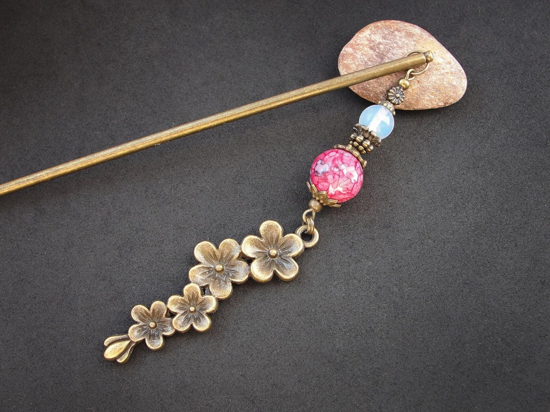 Sakura Flowers Hair Stick, Pink and White, Bronze Metal Color - Etsy