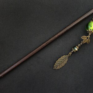 Leaf Hair Stick, Green Glass Beads, Metal or Wooden Pin - Etsy