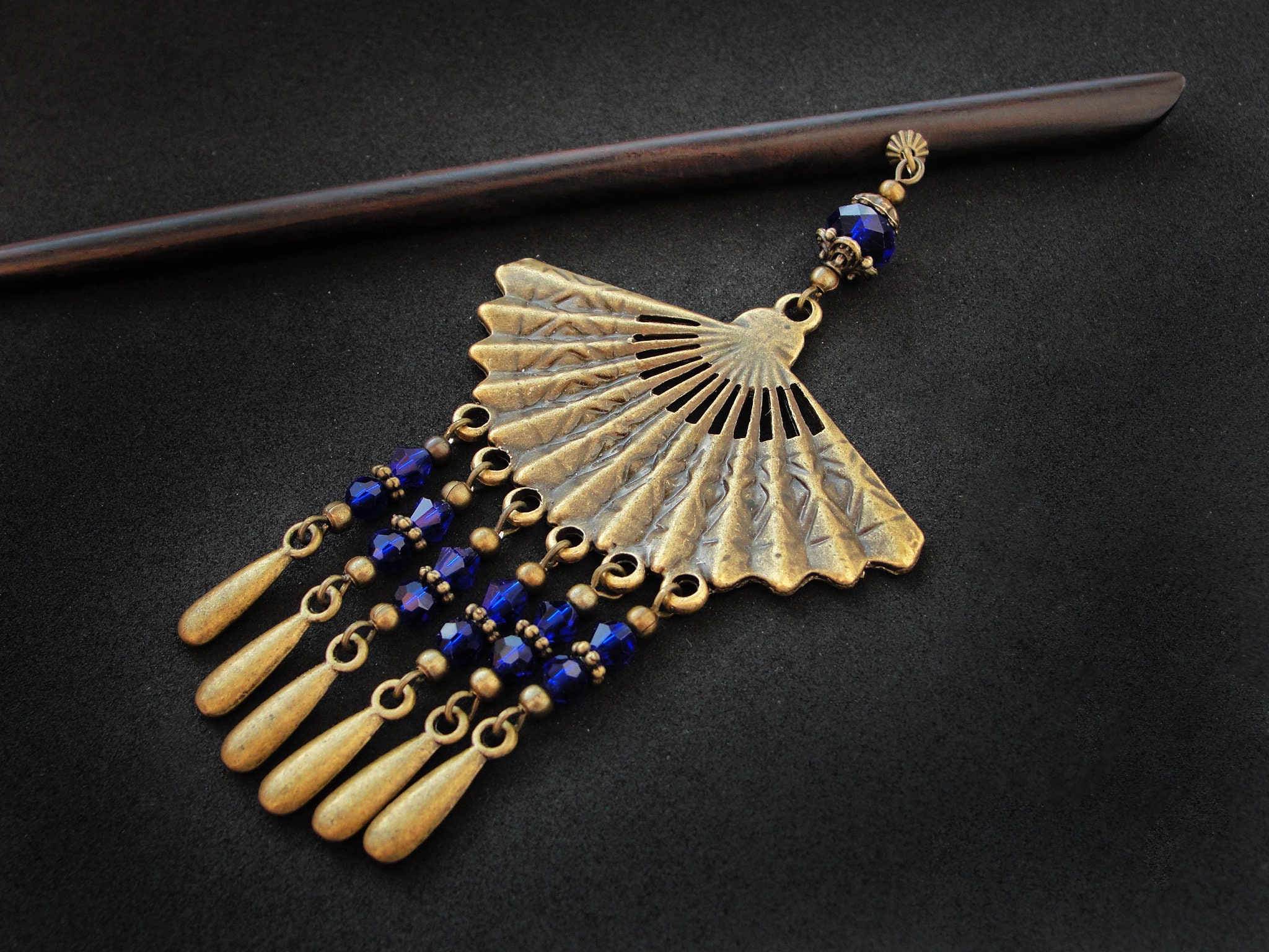 Japanese Fan Hair Stick Wooden Bun Chopstick Bronze Metal - Etsy