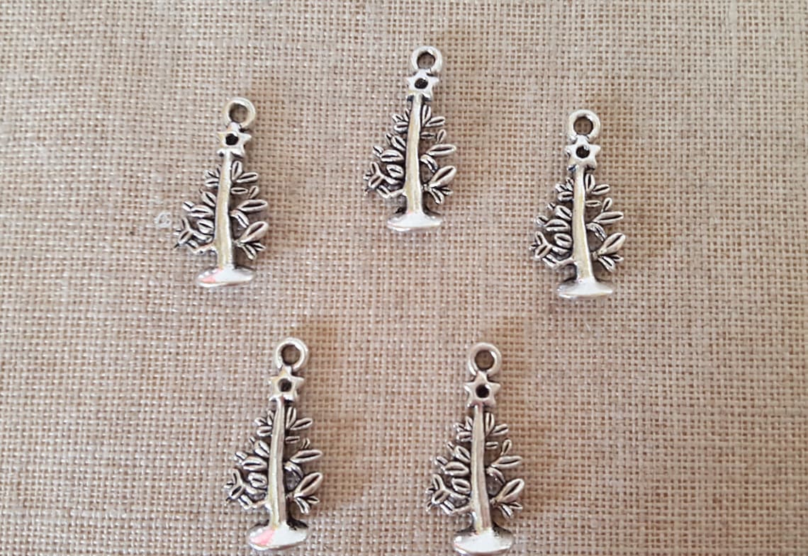 Tree Charms X 5. Modern Xmas Tree Charms. Tibetan Silver. UK | Etsy