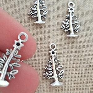 Tree Charms X 5. Modern Xmas Tree Charms. Tibetan Silver. UK - Etsy