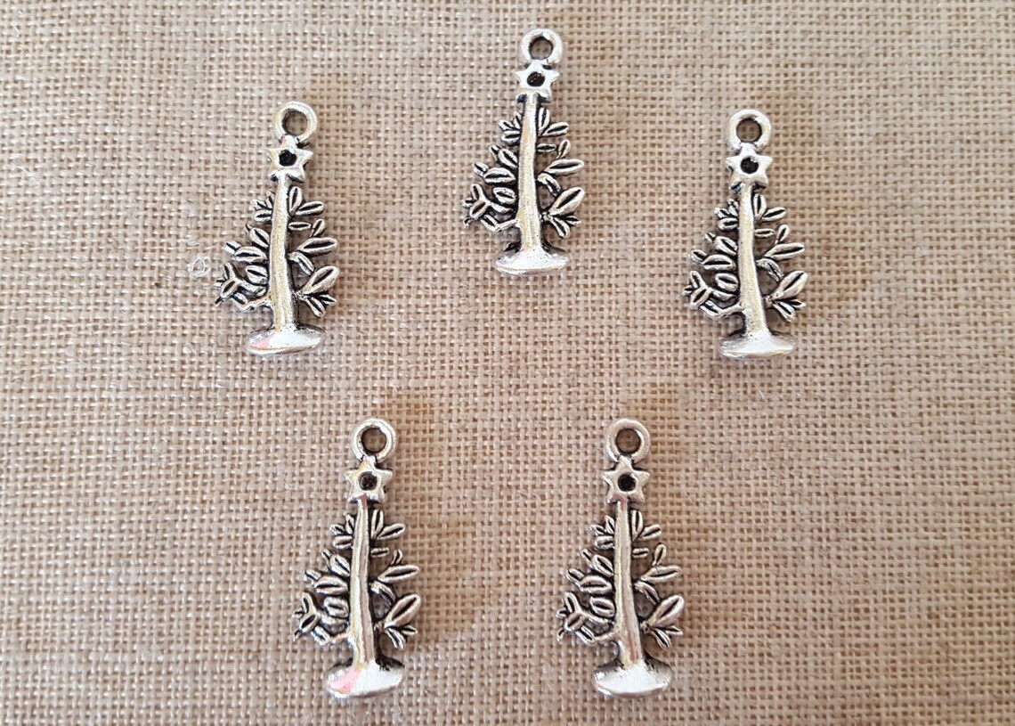 Tree Charms X 5. Modern Xmas Tree Charms. Tibetan Silver. UK | Etsy