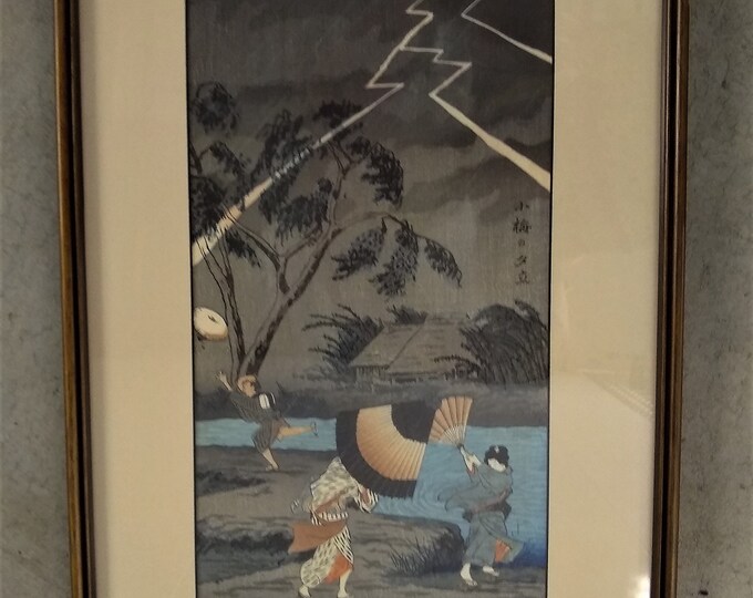 Vintage Japanese Art Print of Lightning Storm With Geisha. - Etsy