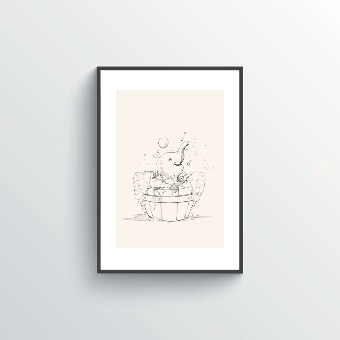 Baby Dumbo Bath Time - Disney Inspired Sketch Art Print - Etsy