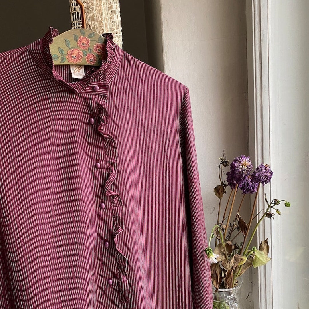 Clearance Sale Basler 80s Vintage Burgundy Red Striped Blouse With ...