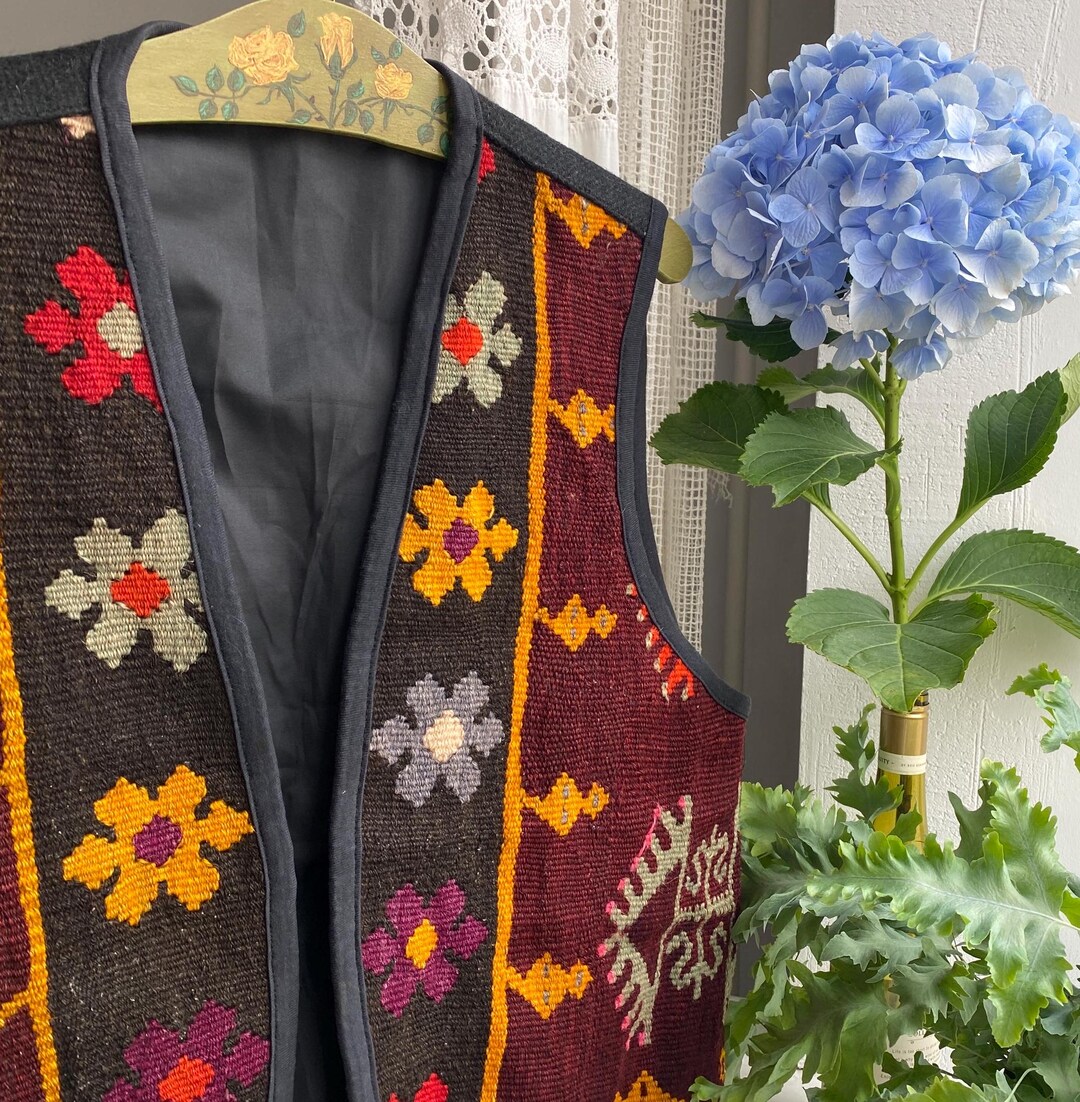 Vintage Men Tapestry Vest Floral Woven Wool Vest Medium Large - Etsy