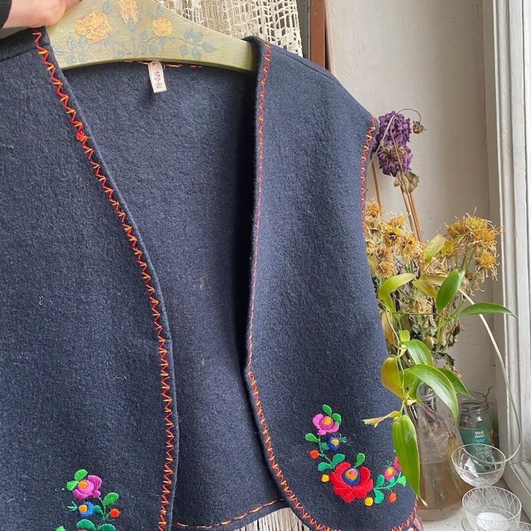 Vintage 70s 80s Hungarian Vest Matyo Kalocsa Embroidered Felted Wool ...