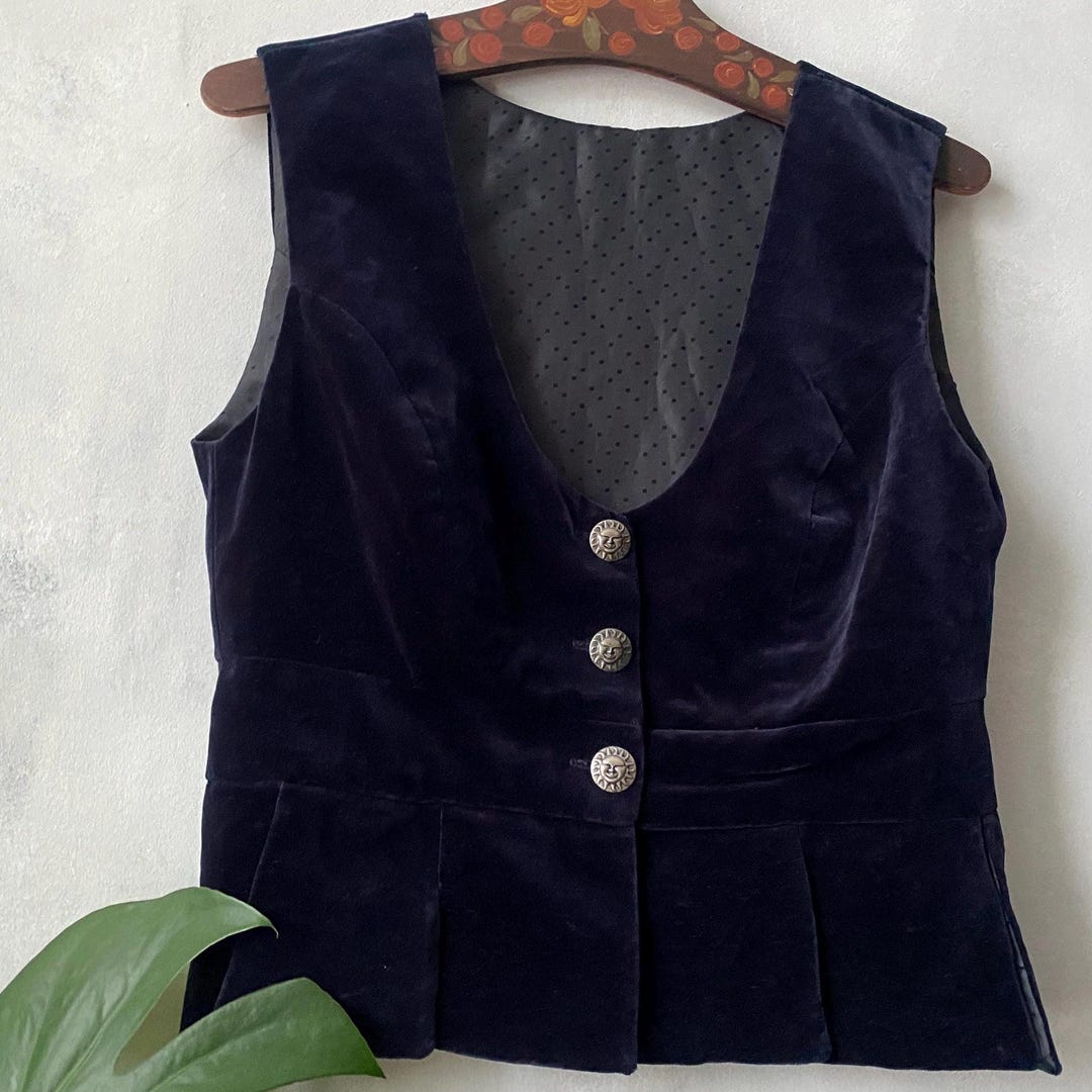 Vintage 90s Navy Blue Velvet Vest Sleeveless Corset Blouse Medium - Etsy
