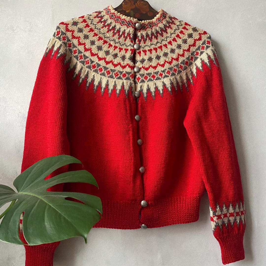 Rare Sundt Handstrikket Vintage 40s 50s Red Cardigan Norwegian Fair ...