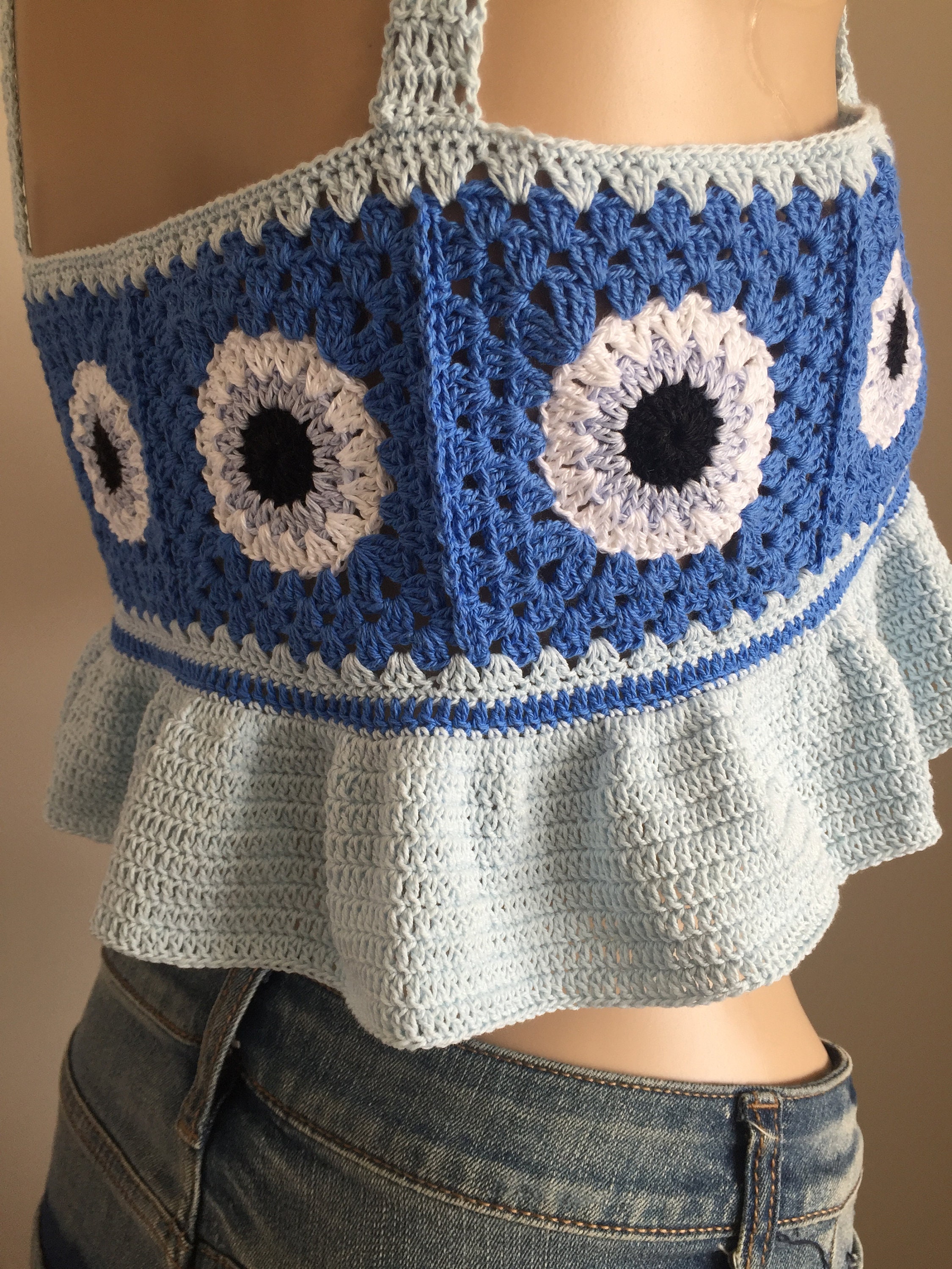 Evil Eye Crochet Bikini Crop Festival Top OOAK XS, S Size - Etsy