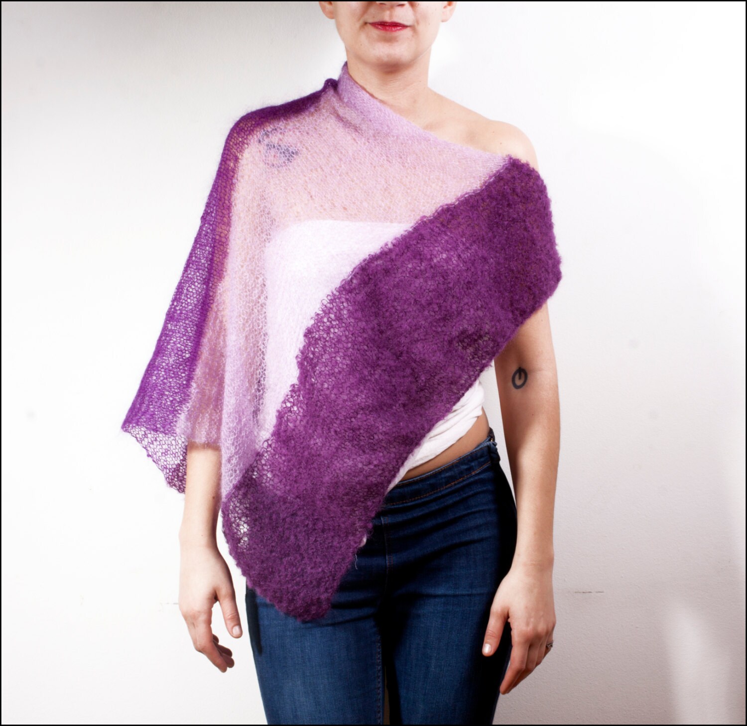 Purple Knit Poncho Mohair Knit Poncho Poncho Sweater - Etsy