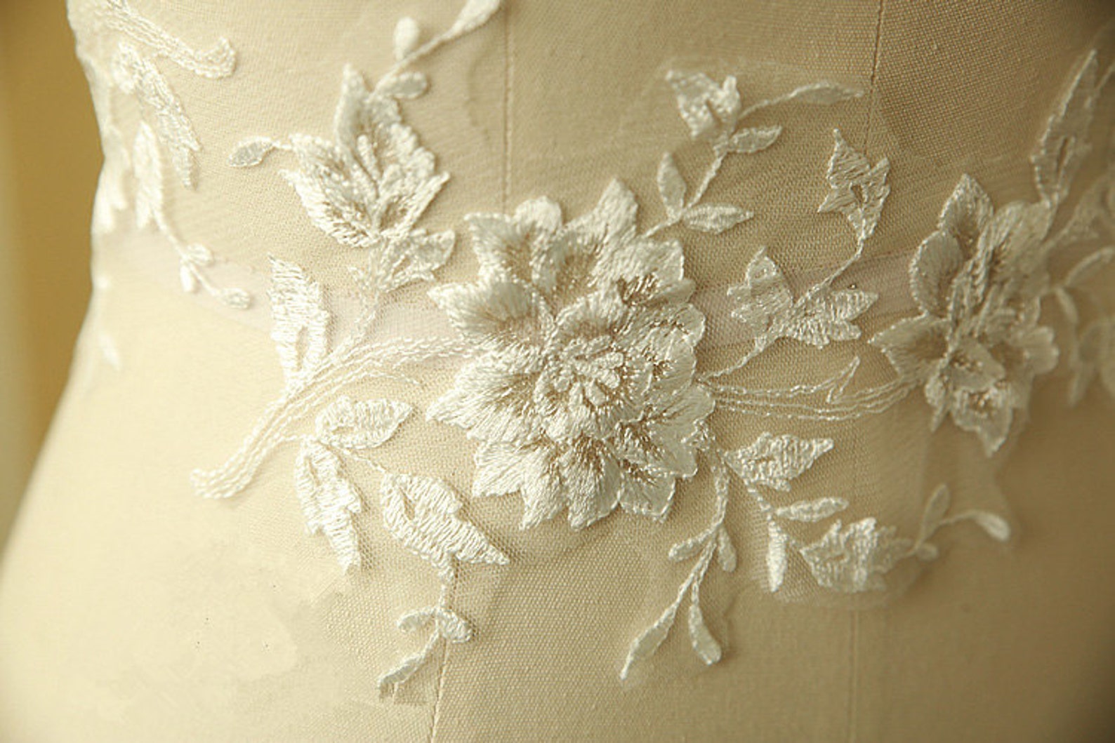 Silver Embroidery Ivory Decals Appliques Embroidered Flowers | Etsy