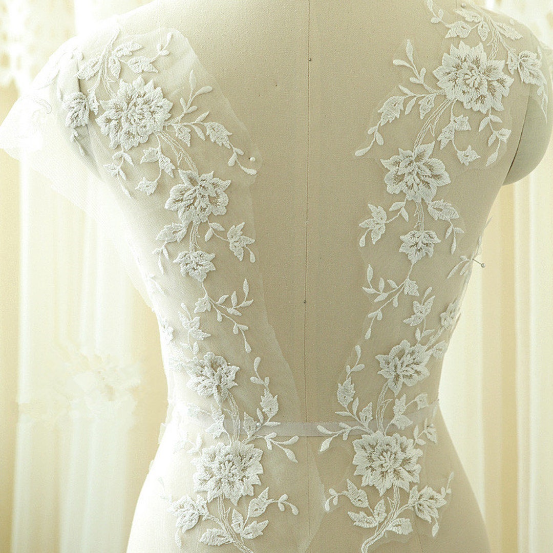 Silver Embroidery Ivory Decals Appliques Embroidered Flowers - Etsy