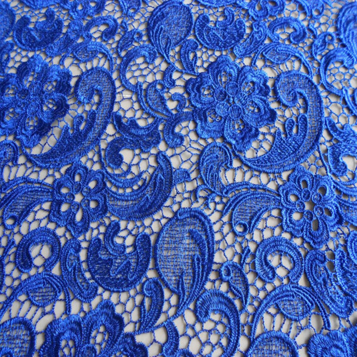 Lace Fabric Royal Blue Venice Lace Fabric Crocheted Leaves | Etsy