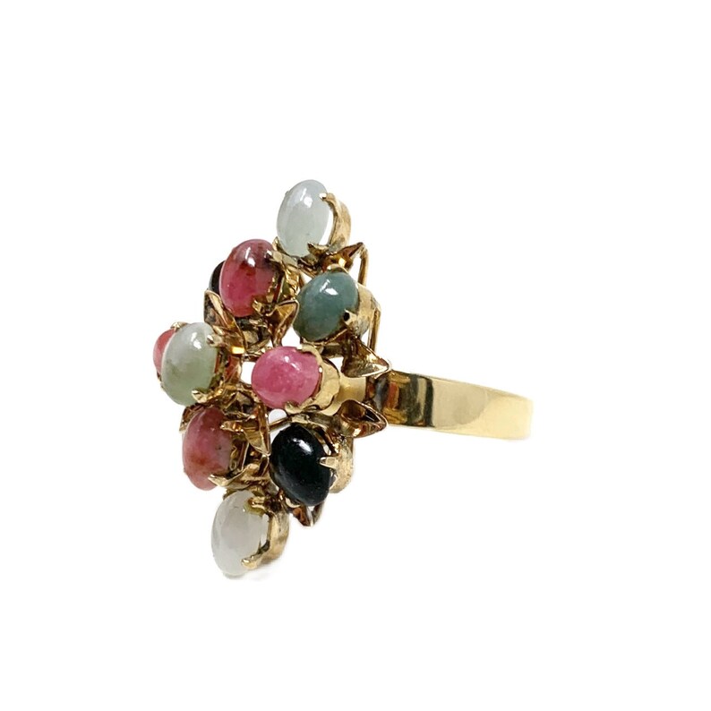 10K Gold Multicolor Jade Cluster Ring - Etsy