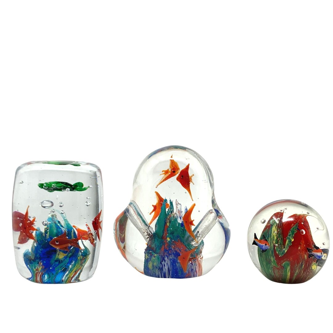 Set of 3 Dynasty Gallery Art Glass "aquarium" Paperweights - Etsy