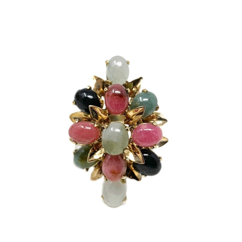 10K Gold Multicolor Jade Cluster Ring - Etsy