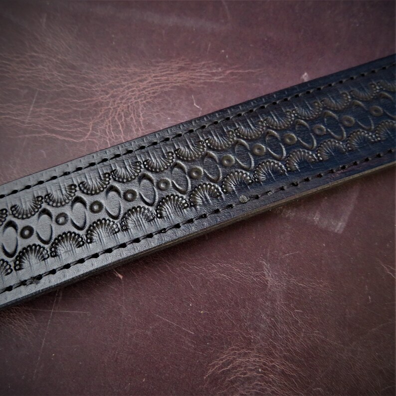 Handmade Tooled Leather Belt | Black Vegetable Tanned, Brass Buckle ...