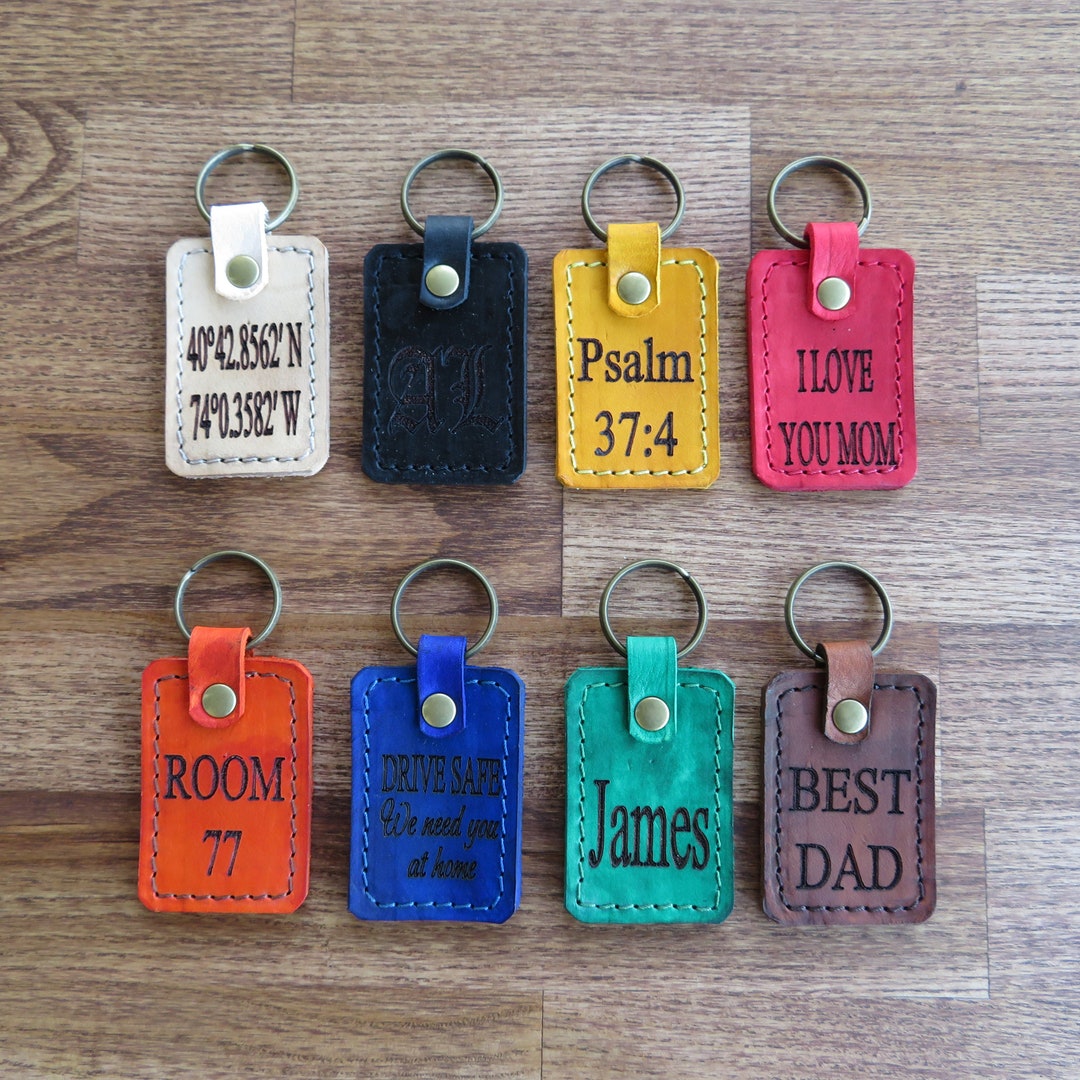 Personalized Leather Keychain: Engraved Initial Keyfob - Etsy