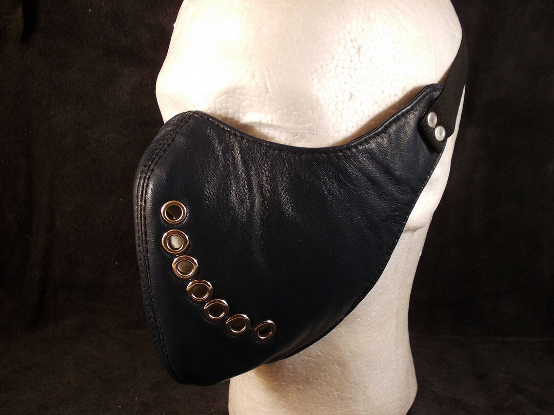 Handmade Dark Blue Leather Biker Face Mask With Elastic Strap ...