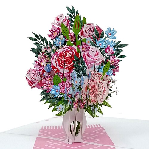 Flower 3D Card Birthday Bouquet Flower Bouquet Card Pop up - Etsy